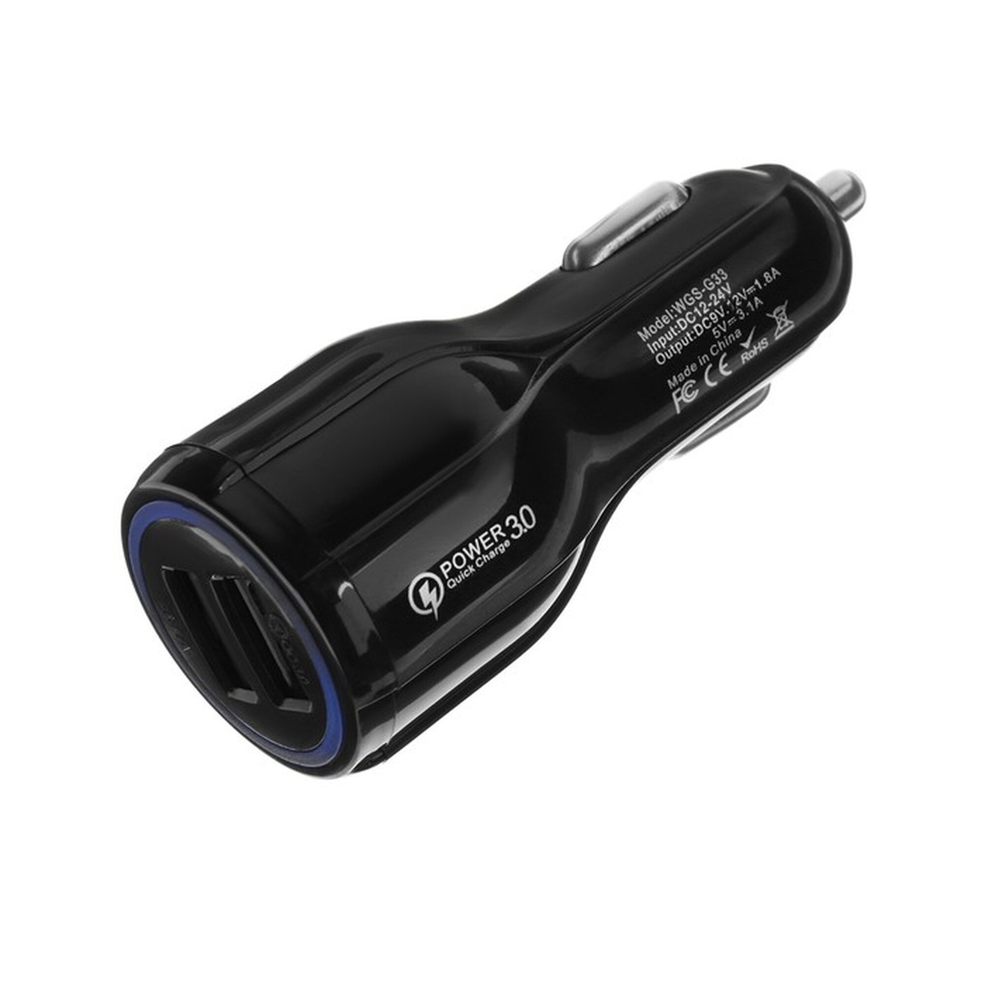 Зарядное устройство Cartage, для 2 устройств, 3.1А, 12-24В, USB Type-A, черное