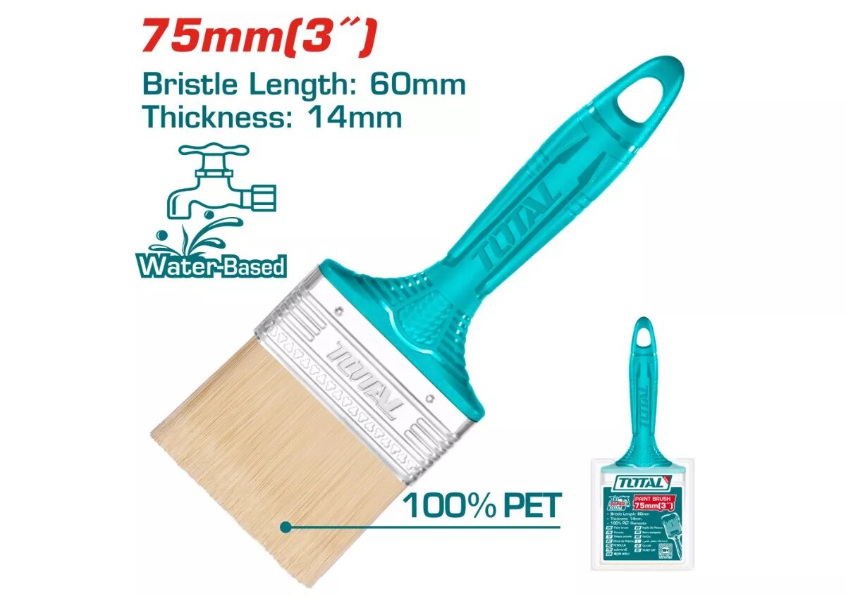 Кисть TOTAL THT840306, малярная, плоская, синтетический ворс, 75х60 мм,