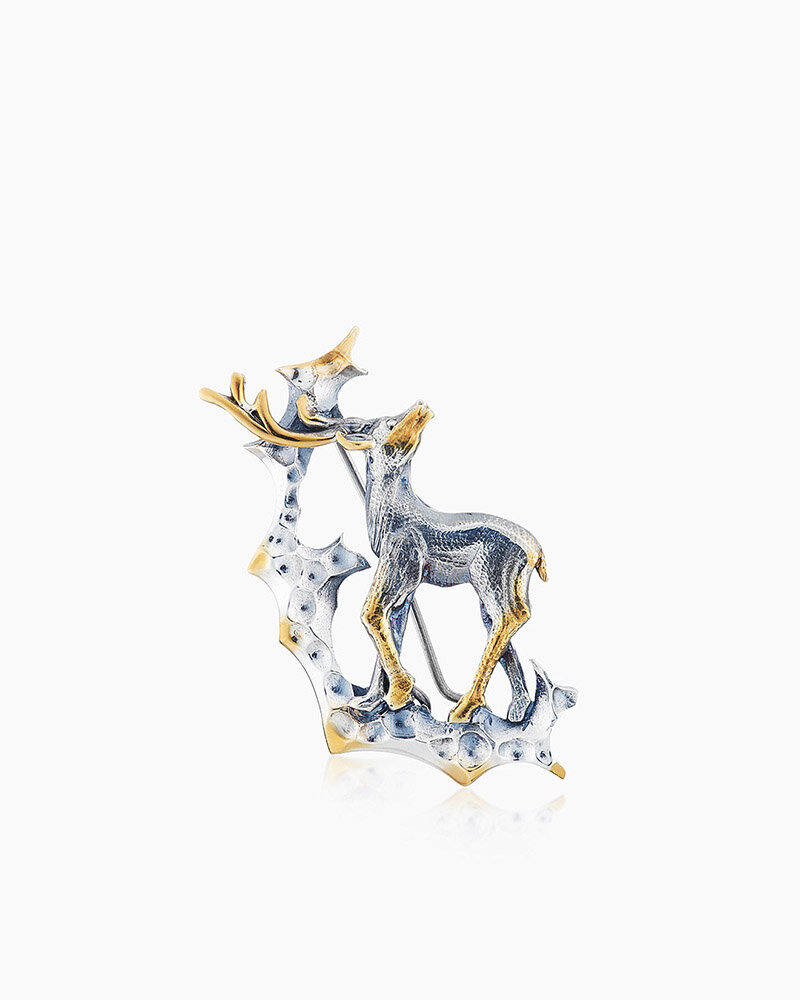 Брошь, серебро, 925 проба, золочение, чернение