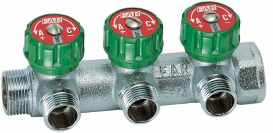 Регулирующий коллектор FAR 1" (ВР-НР) с 3 отв. 3/4" НР