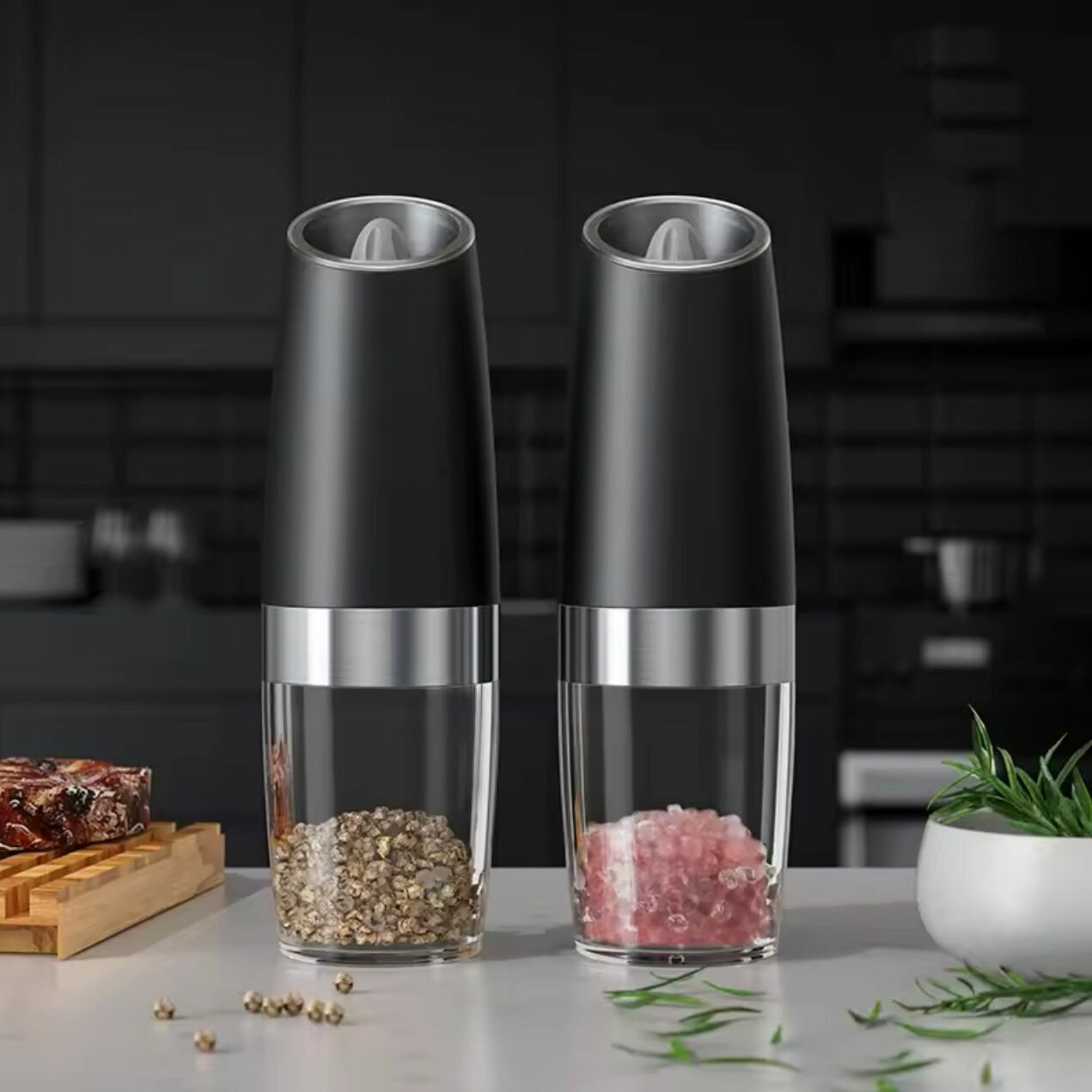 Электрическая автоматическая мельница для специй, соли и перца, гравитационная светодиодная подсветка, регулируемая крупность, наборы инструментов для стейка на кухне