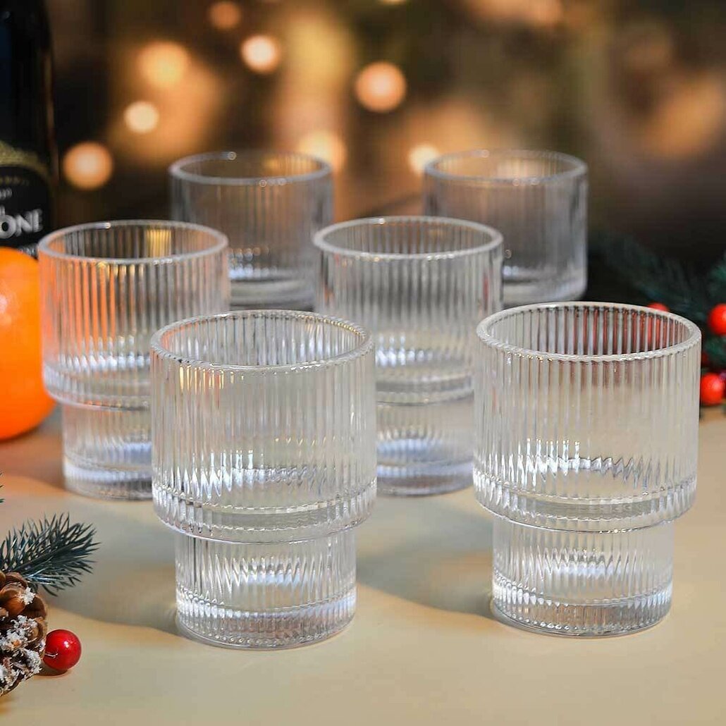 Набор стаканов стеклянных 6 шт 200 мл прозрачные рифленые для напитков