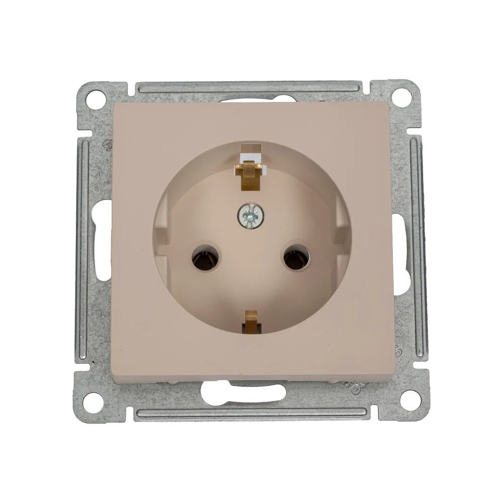 Розетка Systeme Electric Atlasdesign песочный с заземлением, встраиваемая силовая, ABS‑пластик, механизм накладки — фото 1