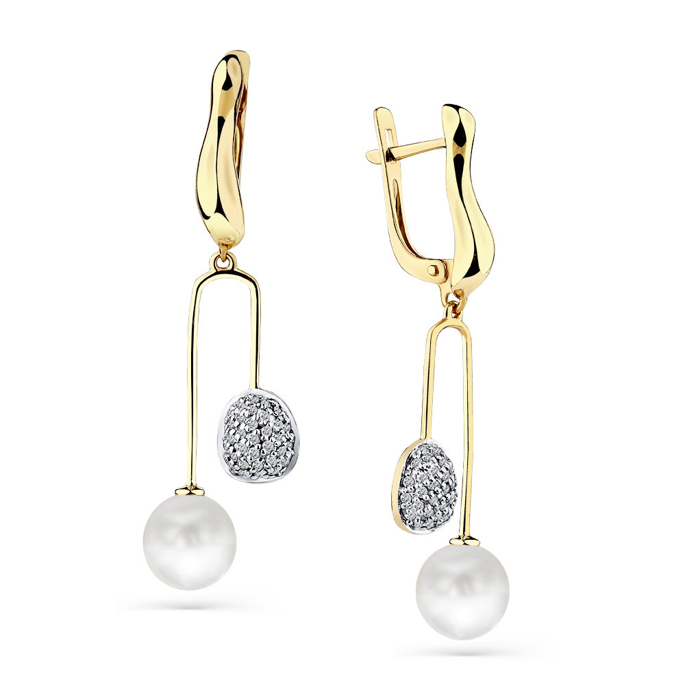 Серьги, желтое золото, 585 проба, бриллиант