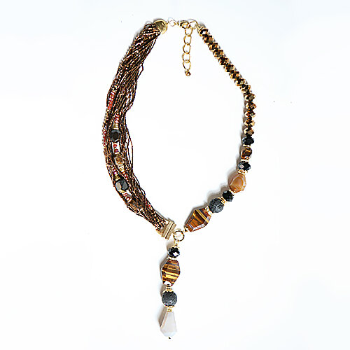 Колье, стекло, агат, тигровый глаз