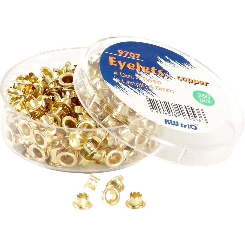 Люверсы для дырокола Kw-Trio 250 шт./уп, диаметр= 4,8, золотистые