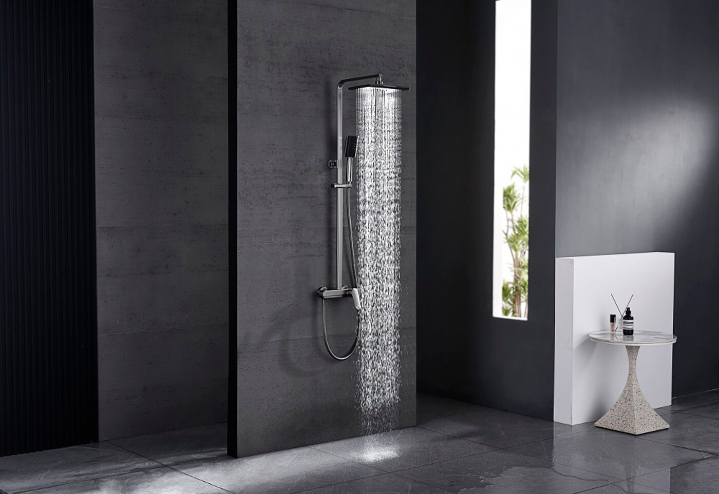 Душевая система с тропическим душем из латуни от бренда Ganzer GZ02162-Q графит