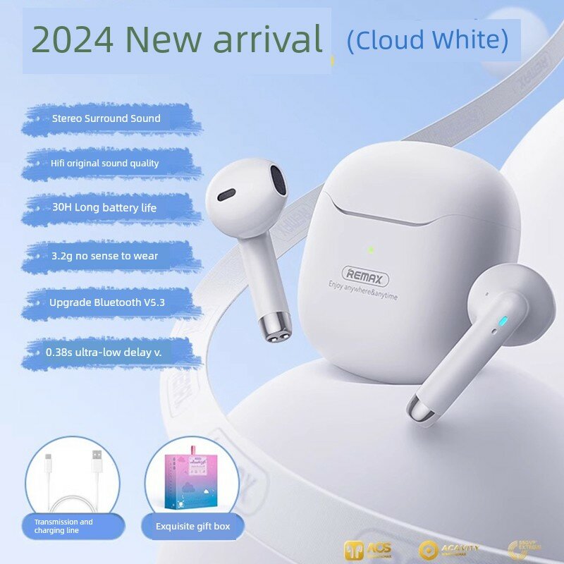Наушники Remax True Wireless в цвете Облако-белый с высококачественным звуком, удобной посадкой и долгим сроком службы