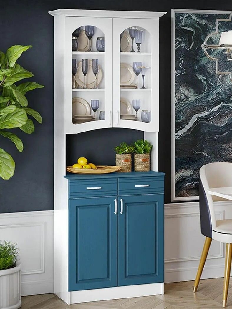 Буфет 2-х створчатый Констанция (Белый матовый/Джинс, Белый)