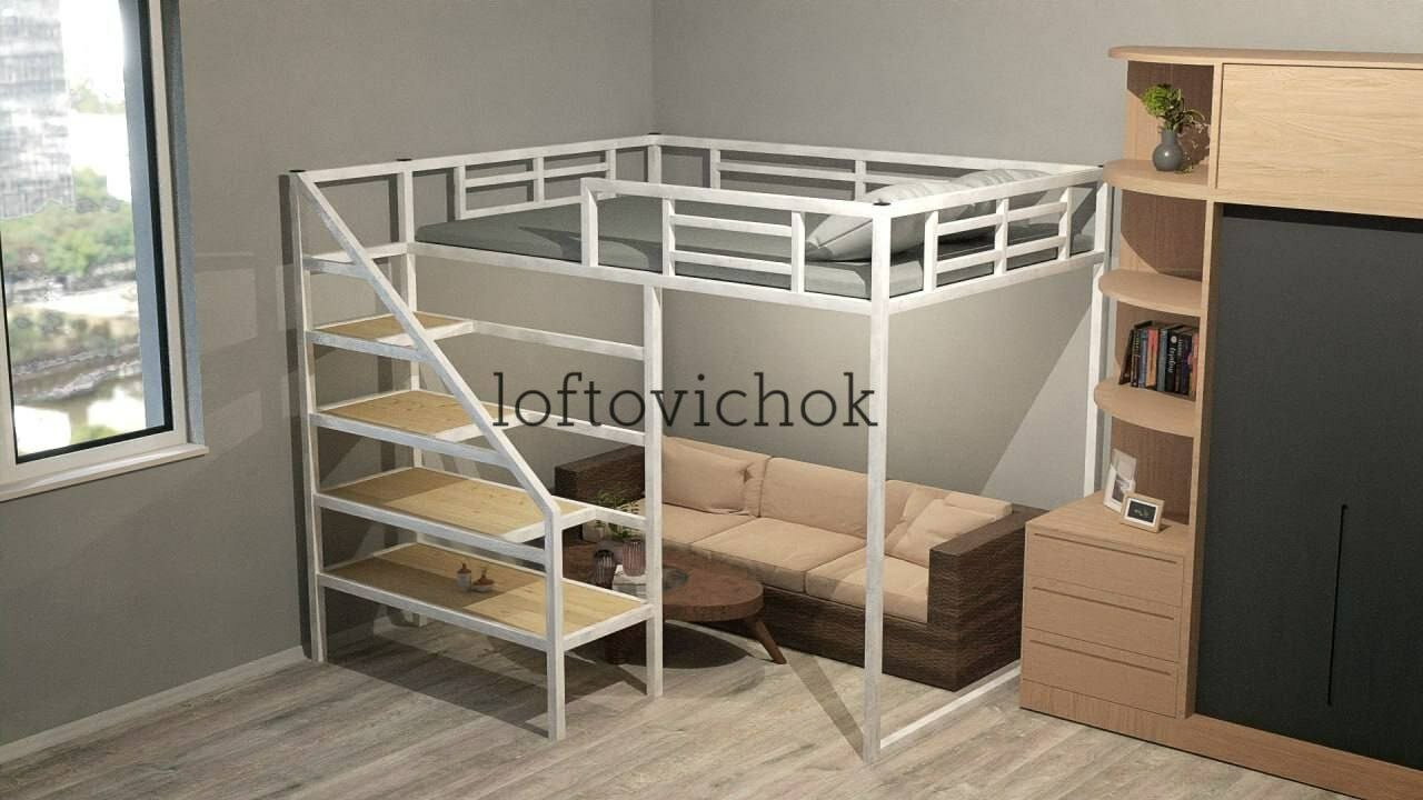 Кровать - чердак "Marta"160*200*190 , металлическая , белая , лофт