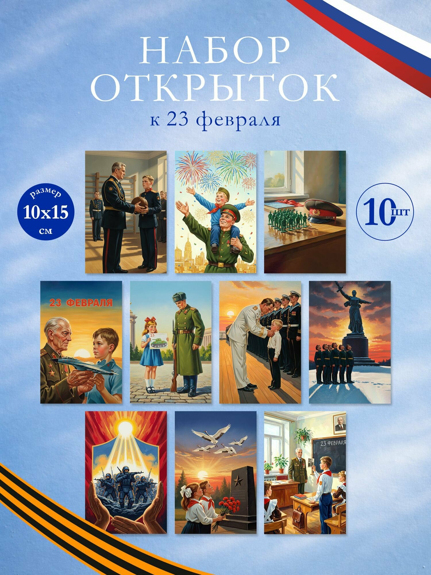 Открытки 23 февраля, 10 шт