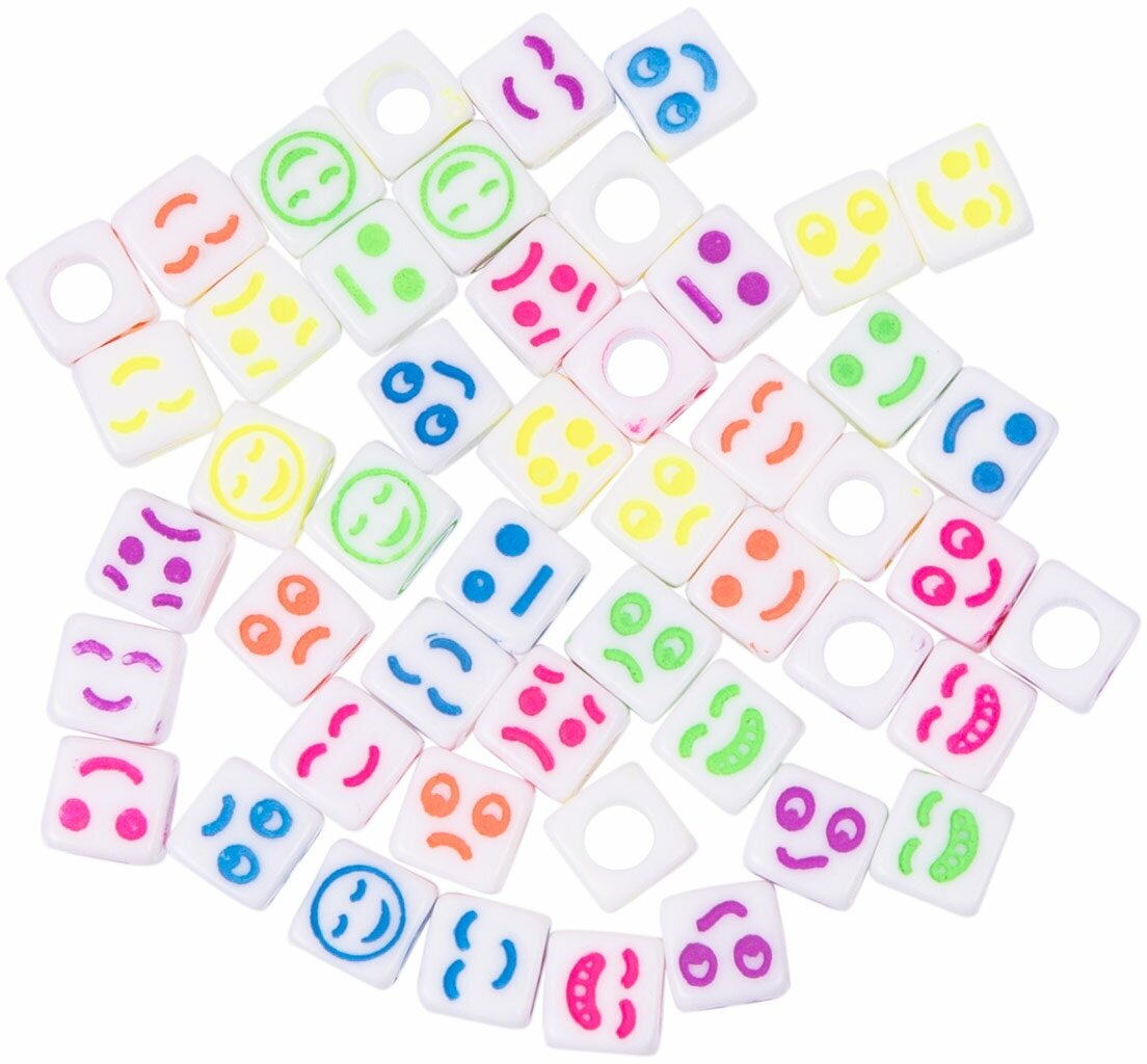 Бусины пластик 500 шт, 6 мм "Hobbius" ABFB-01, упаковка (спайка) 10х50 шт №02 смайлики