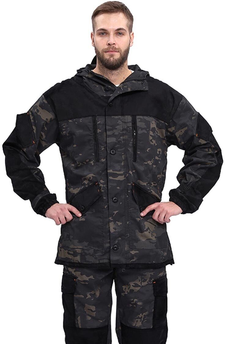 Костюм мужской "ГОРКА-М" куртка/брюки, цвет: кмф "Черный/Черный", ткань Рип-стоп, 48-50, 182-188