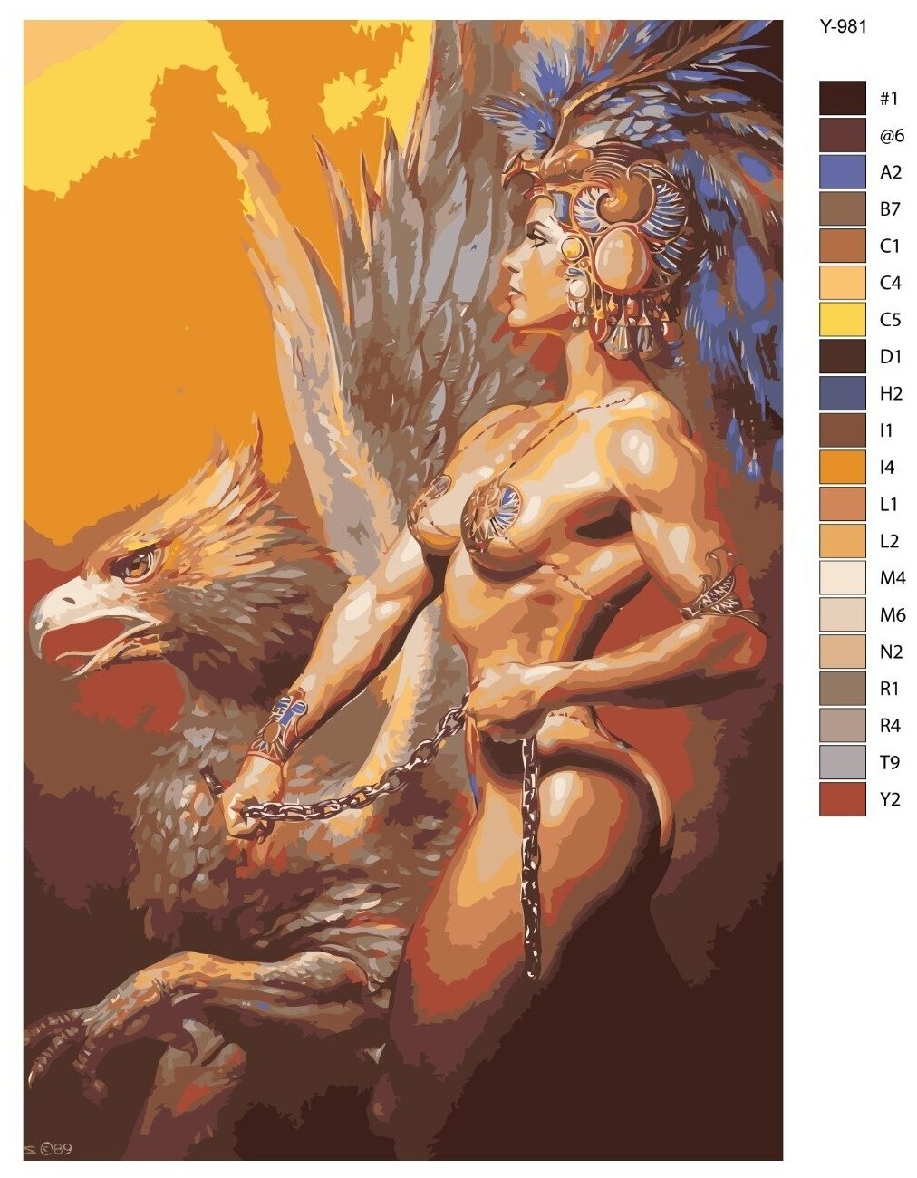 Картина по номерам Y-981 "Репродукция картина - Женщина с Орлом. Борис Вальехо (Валеджо)" 40х60