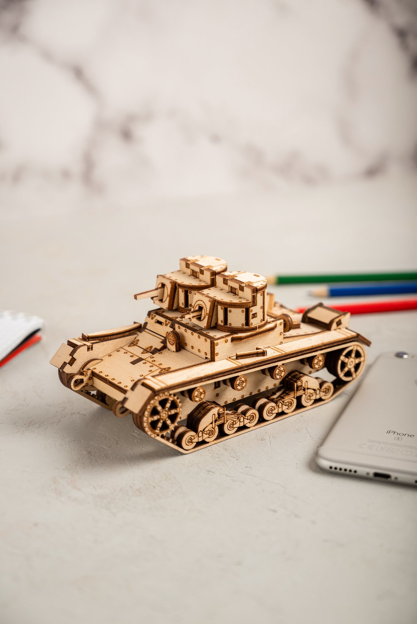 Деревянный 3D конструктор, сборная модель Faner-Kit танка Т-26 образца 1931 года / военная техника / головоломка