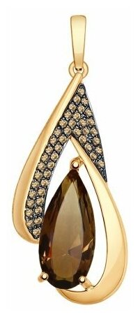 Подвеска, красное золото, 585 проба, раухтопаз, фианит