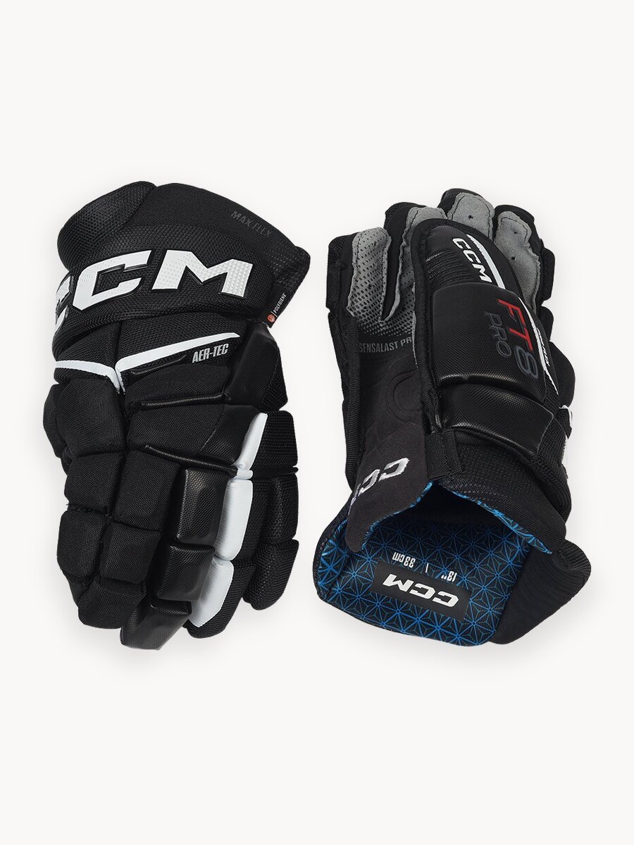 CCM Перчатки хоккейные HG JETSPEED FT8 PRO SR BK/WH, профессиональные, взрослые, краги хоккейные черный-белый, размер 14