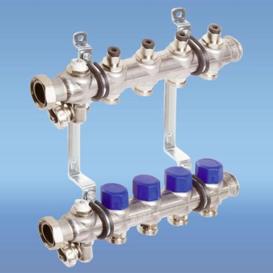 Коллекторная группа Elsen из нержавеющей стали 1" с вентилями, 6 контуров 3/4"