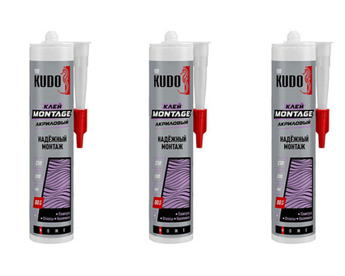 Клей монтажный акриловый Kudo Home Мontage белый 280 мл (3 шт.)