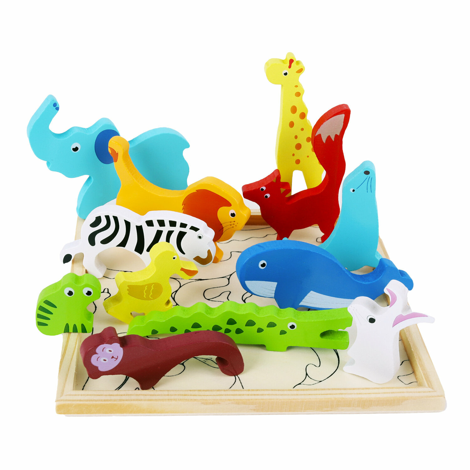 Пазл деревянный развивающий для детей "Дикие животные", 17х17 см