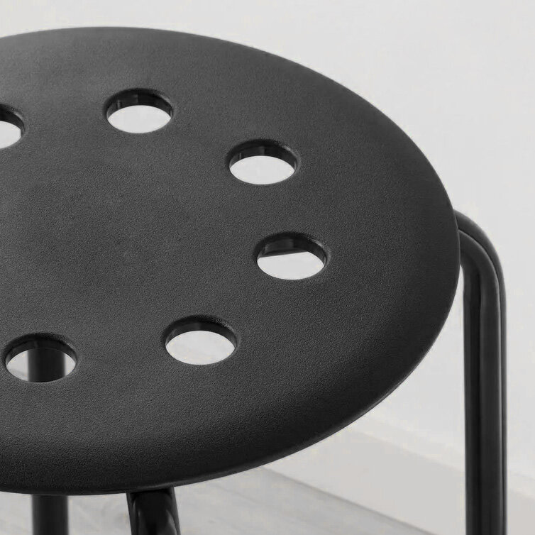 Табуретка круглая пластиковая для кухни ЭКО на металлических ножках в стиле икеа, 41х41х44 см, 1 шт, черная