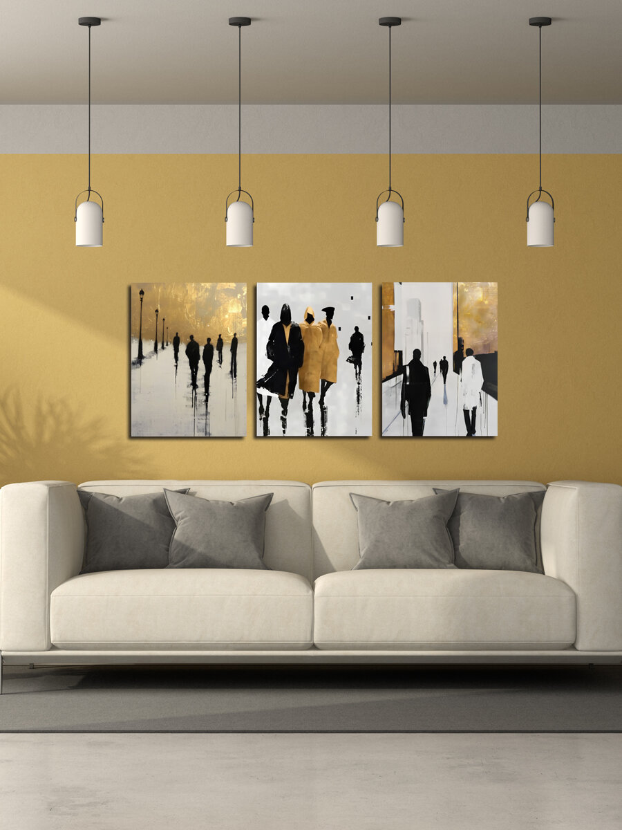 Картины на холсте LOFTime 3 шт 30Х40 абстракция люди город черн ЗОЛ К-733-3040