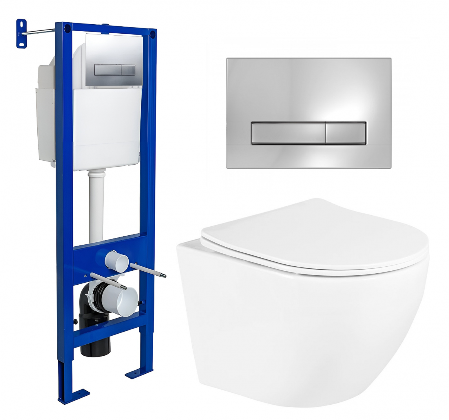 Комплект 3 в 1 инсталляция Berges Wasserhaus Atom Line 410 + Унитаз подвесной BelBagno Uno BB3105CHR/SC + кнопка хром