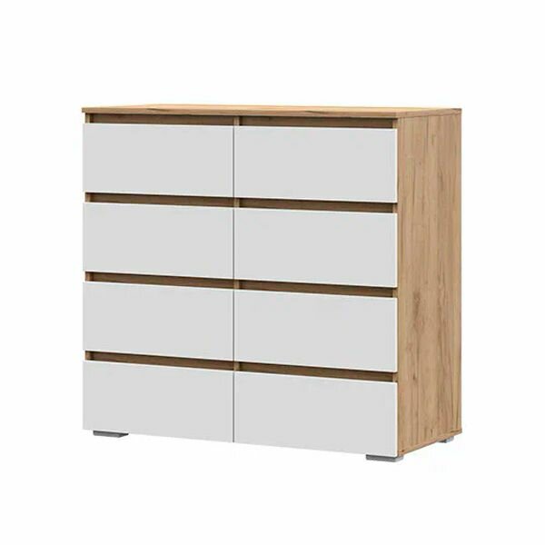 Комод с 8 ящиками, ЛДСП, цвет белый и дуб крафт золото, 101х96х46 см, Хелен КМ 04
