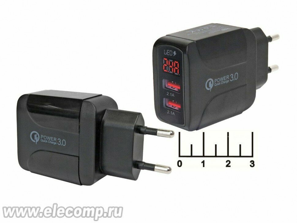 Сетевое зарядное устройство 2USB 5V 3A/9V 2.4A/12V 1.8A + вольтметр QC-3.0 Charger KEKE-F002C