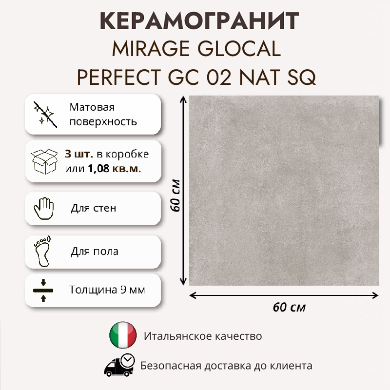 Керамогранит MIRAGE GLOCAL Perfect NAT SQ GC02 60x60, 1,08 кв. м (3 шт в упак)