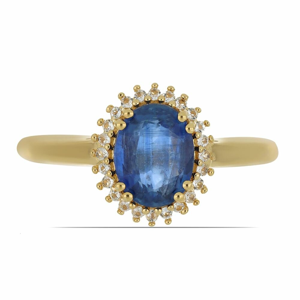 Перстень, серебро, 925 проба, золочение, топаз, кианит