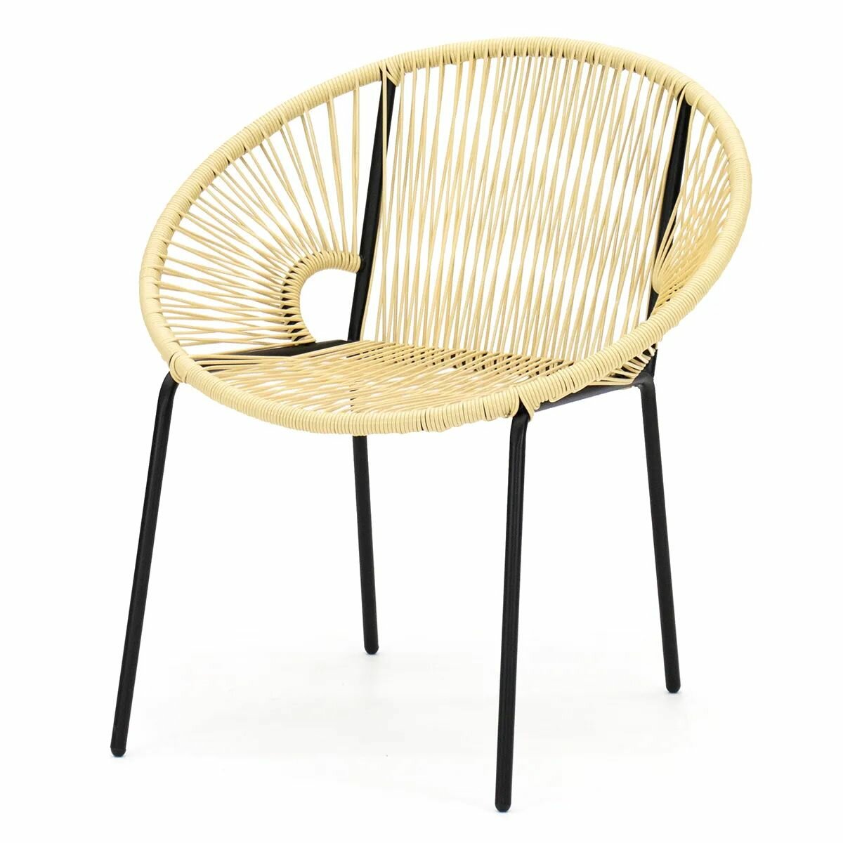 Стул KORNERA "Луна", каркас черный, искусственный ротанг бежевый