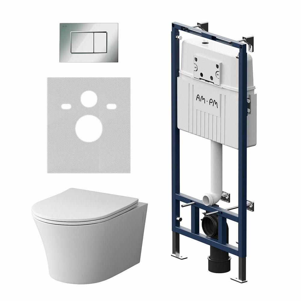 Инсталляция с подвесным унитазом AM.PM MasterFit мех. кнопка Pro C глянцевый хром, шумоизоляция