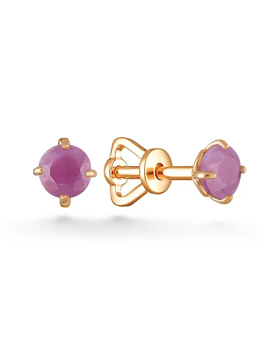 Серьги пусеты, красное золото, 585 проба, рубин, бриллиант