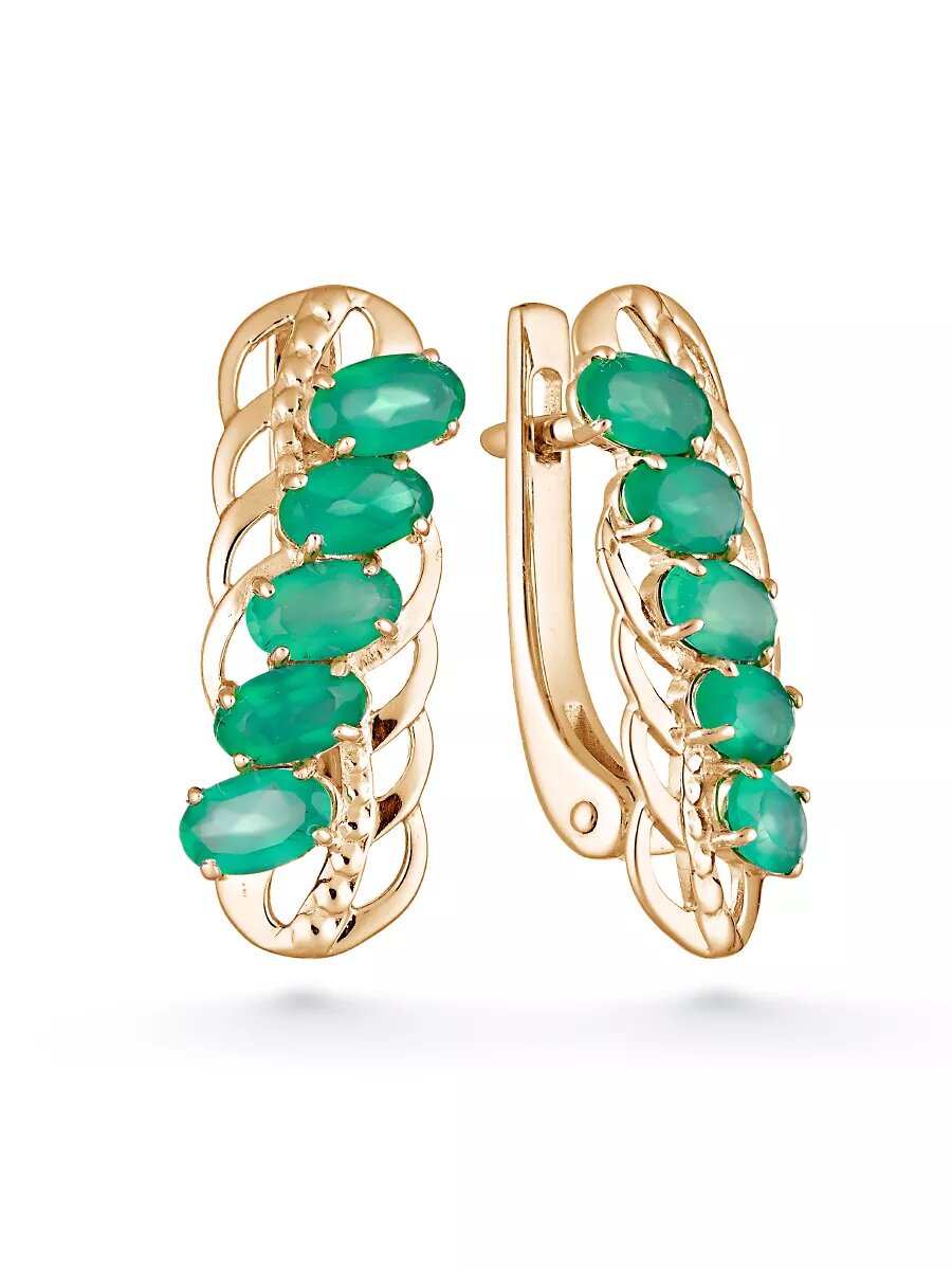 Серьги, красное золото, 585 проба, бриллиант, агат