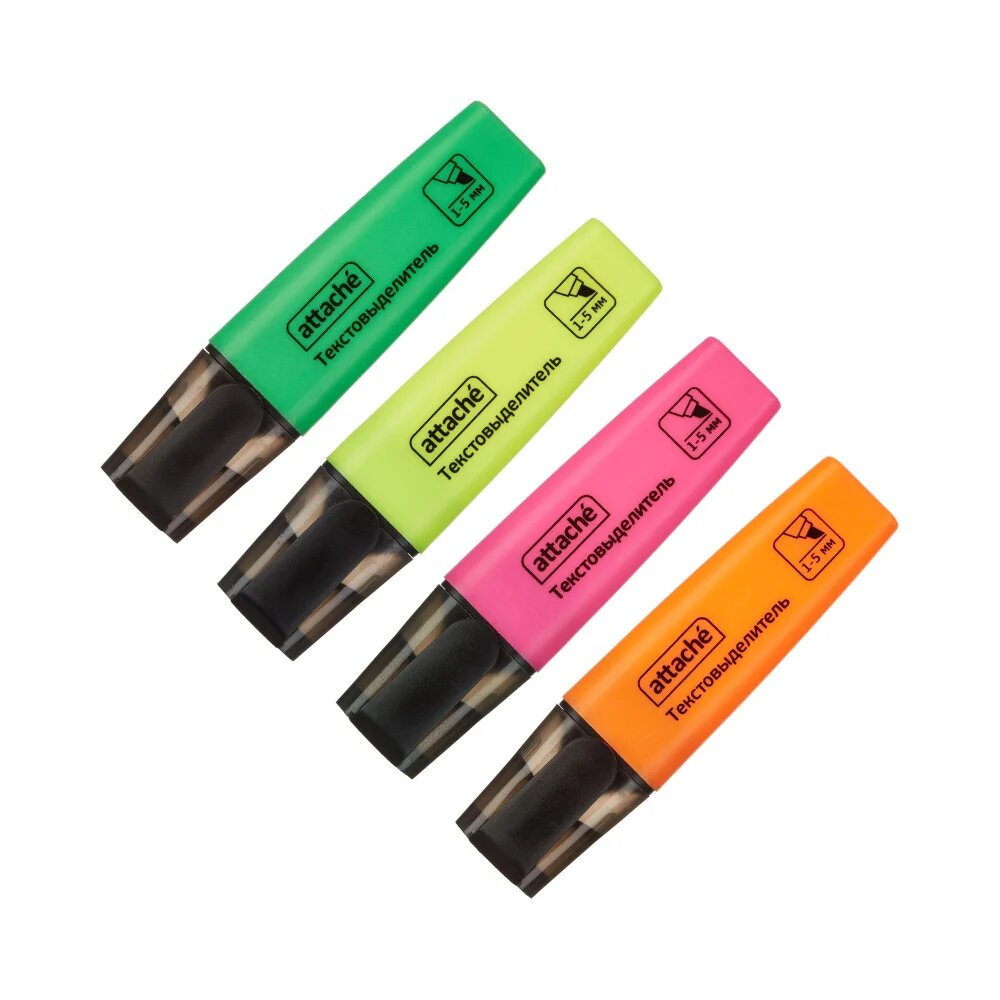 Маркер выделитель текста Attache Colored 1-5 мм набор 4 цвета, 4 шт 629205