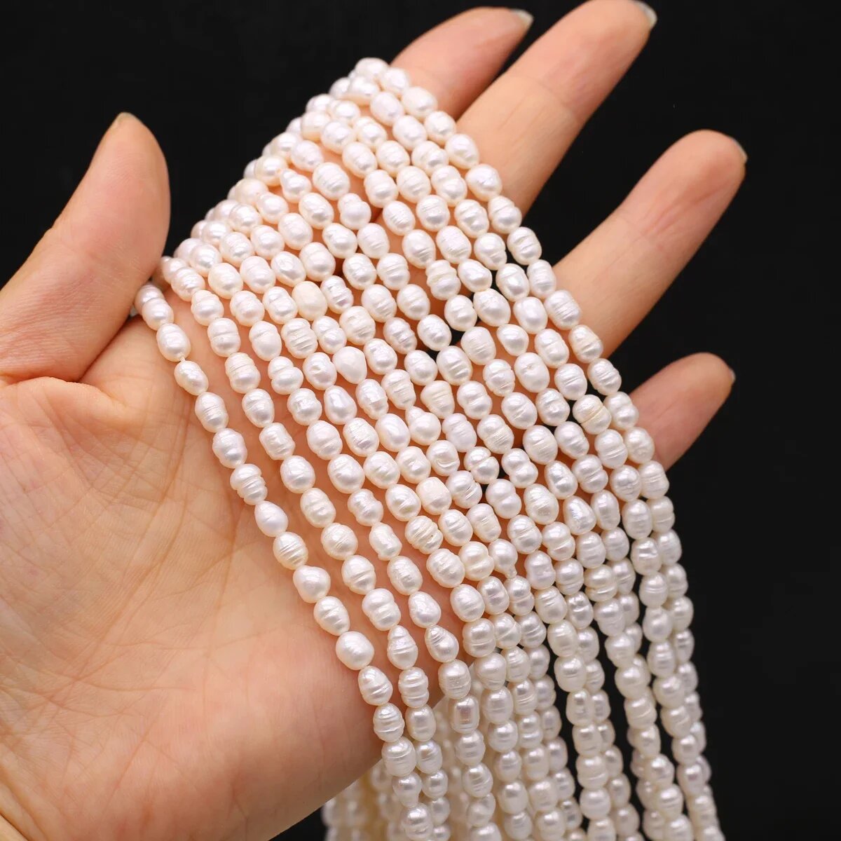 Натуральные пресноводные жемчужины, высококачественные белые жемчужины в форме рисового зерна, 4-5mm