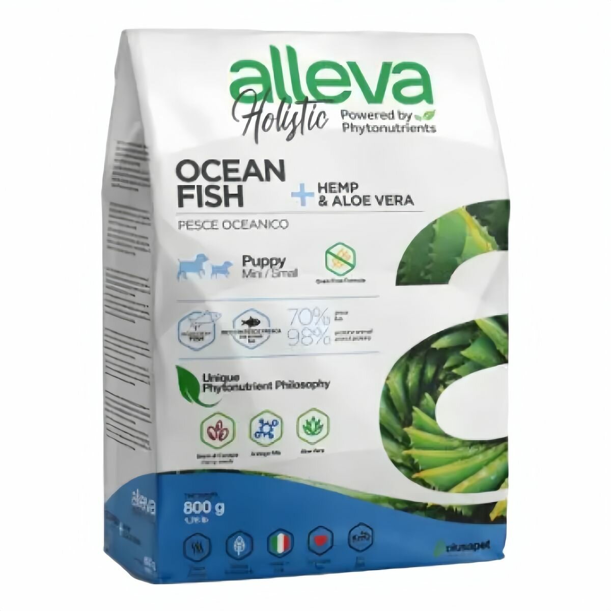 Alleva Holistic Puppy/Junior Ocean Fish Mini сухой корм для щенков и юниоров с океанической рыбой, коноплей и алое вера - 800 г