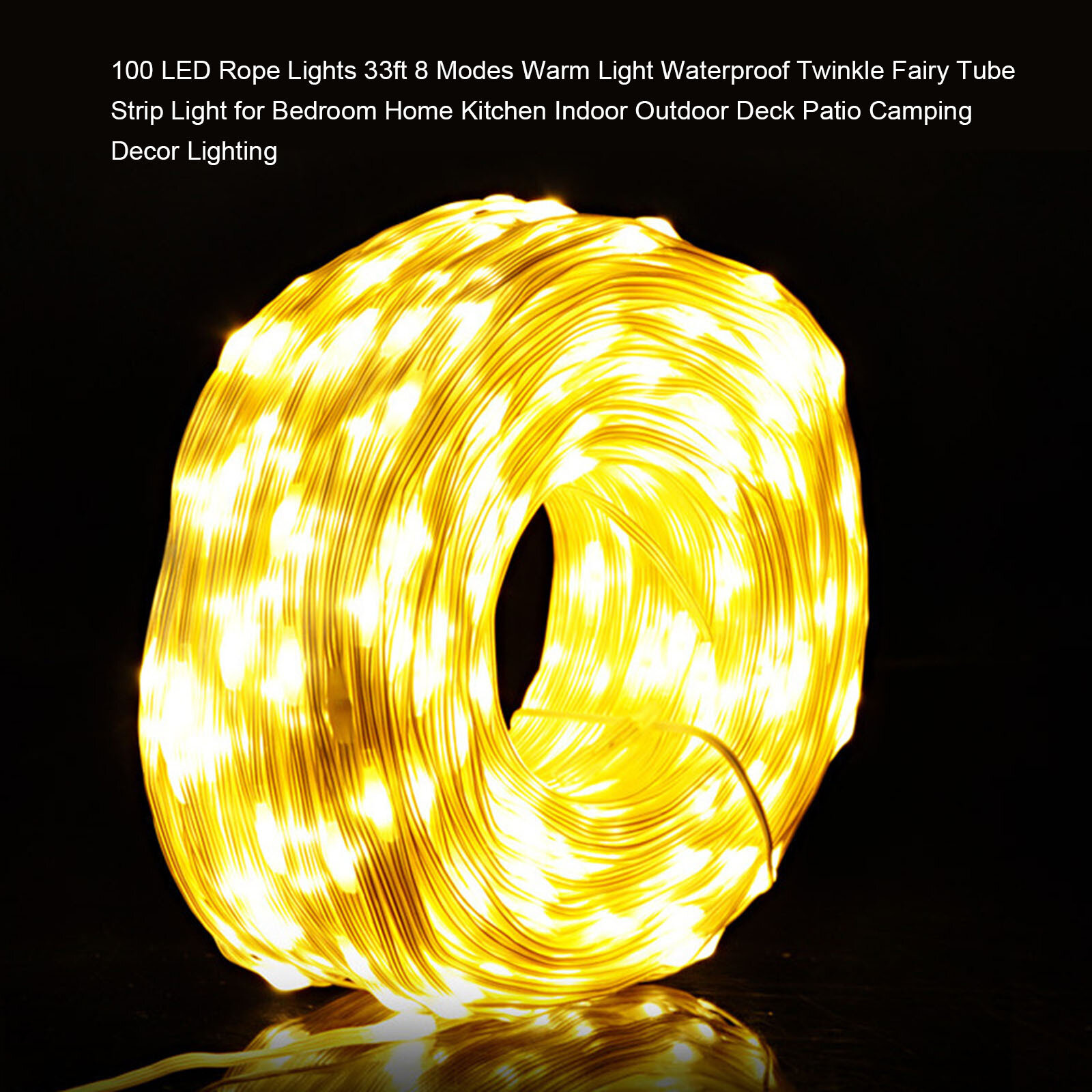 100 LED веревочных фонарей 33 фута, 8 режимов, теплый свет, водонепроницаемые