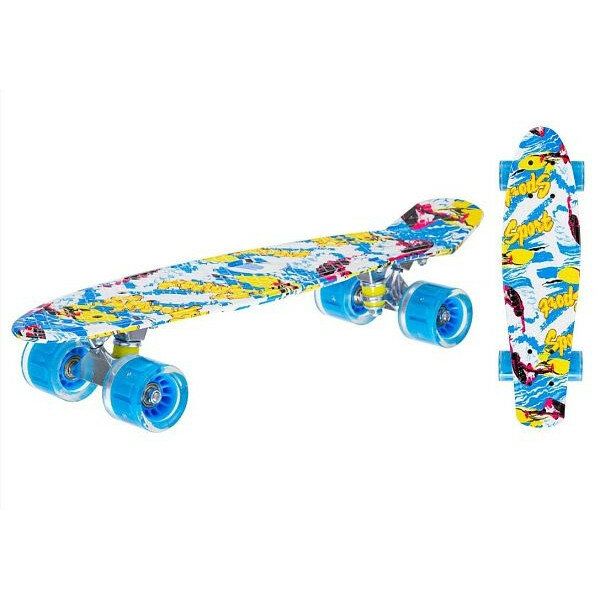 Скейтборд пластиковый с принтом, широкие колеса PU со светом, стойка: алюминиевая, 56*15 см. IT106602