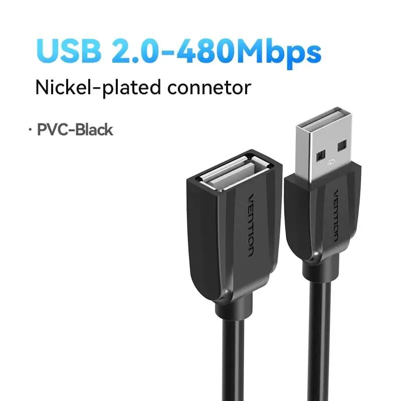 USB 2.0 кабель Vention, 0.5m, черный