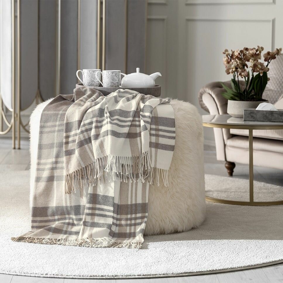 Руис экрю/серый, Плед 130х170, 1пр