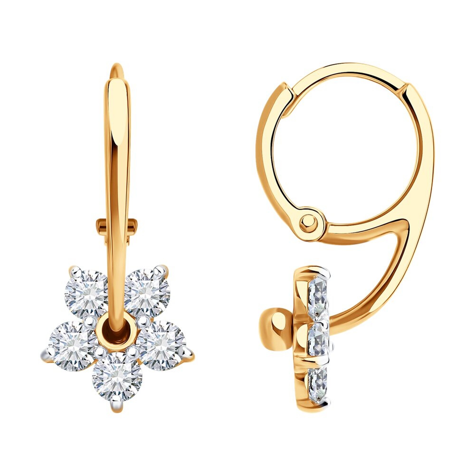 Серьги, красное золото, 585 проба, фианит