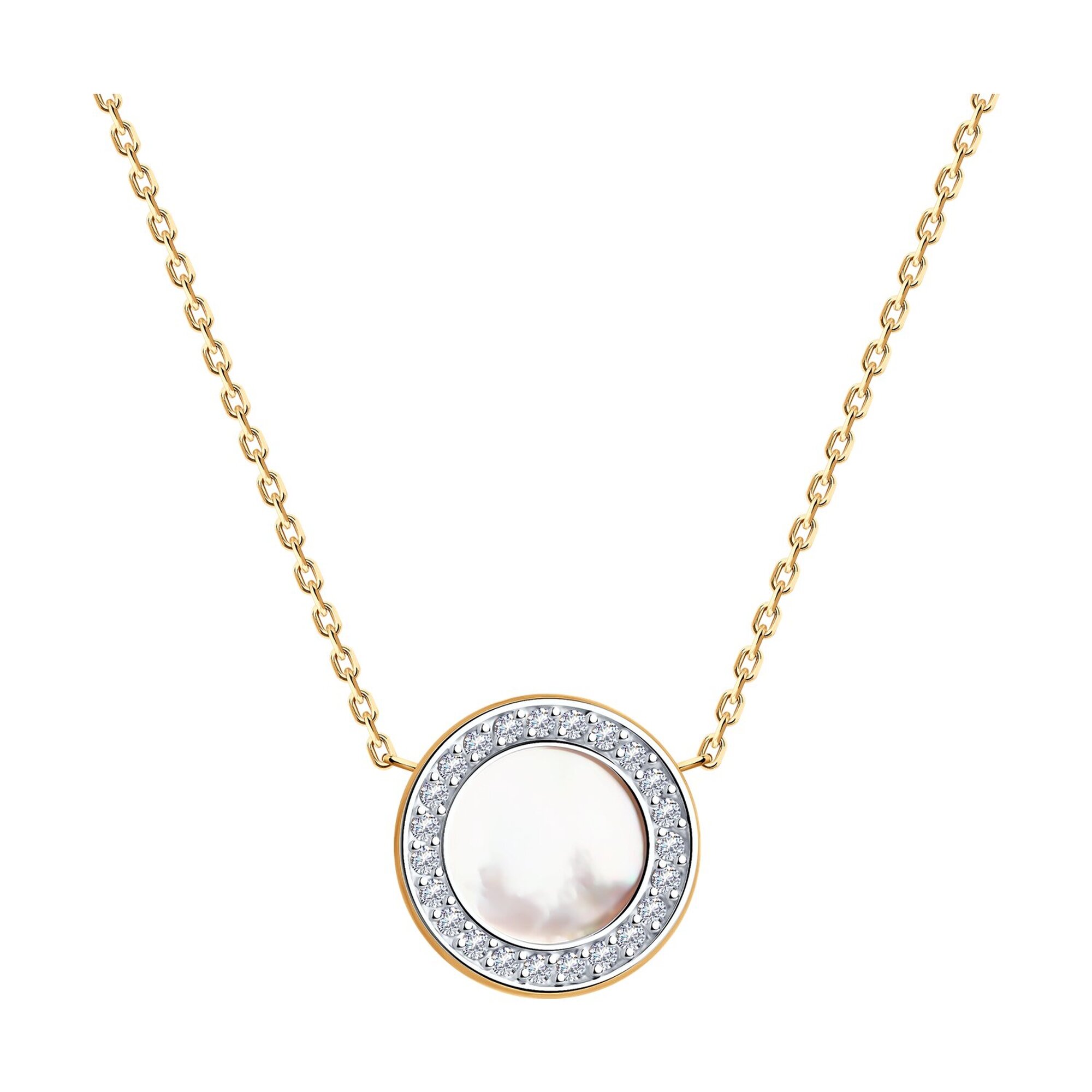 Колье, красное золото, 585 проба, фианит, перламутр