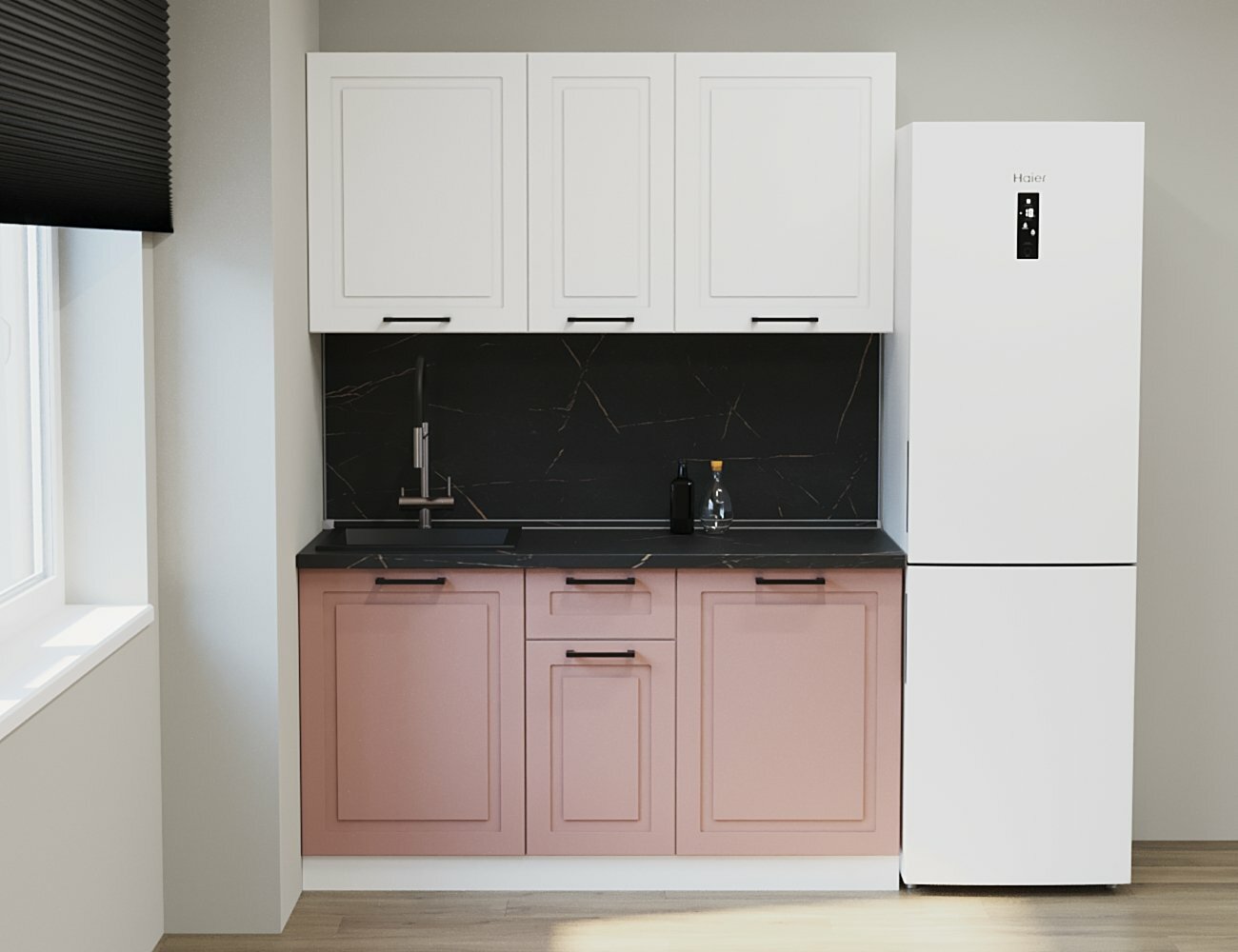 Кухонный гарнитур Аликанте, 1600 мм, шарли белый / шарли pink