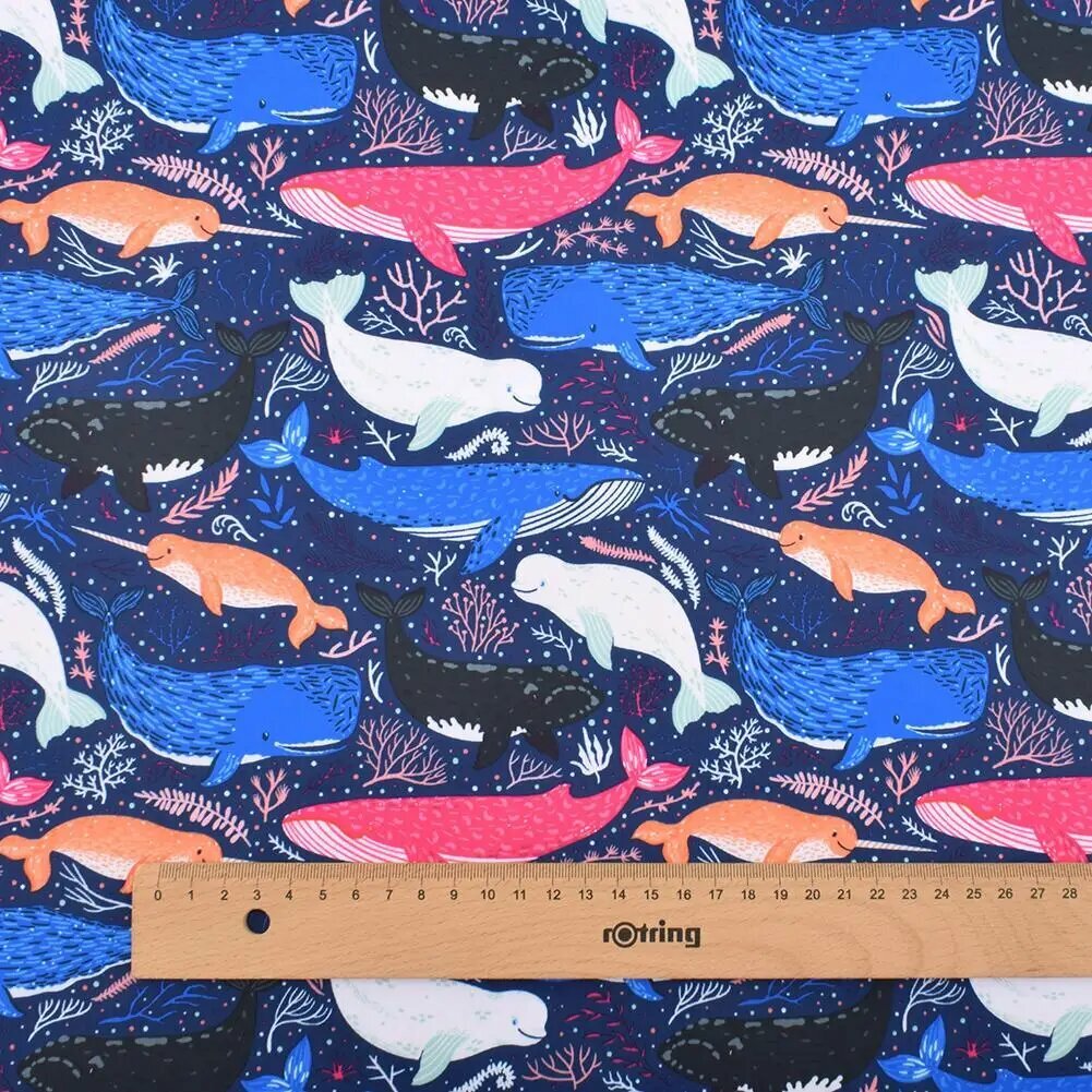 Ткань с китами, WP05-1 piece-A, для шитья