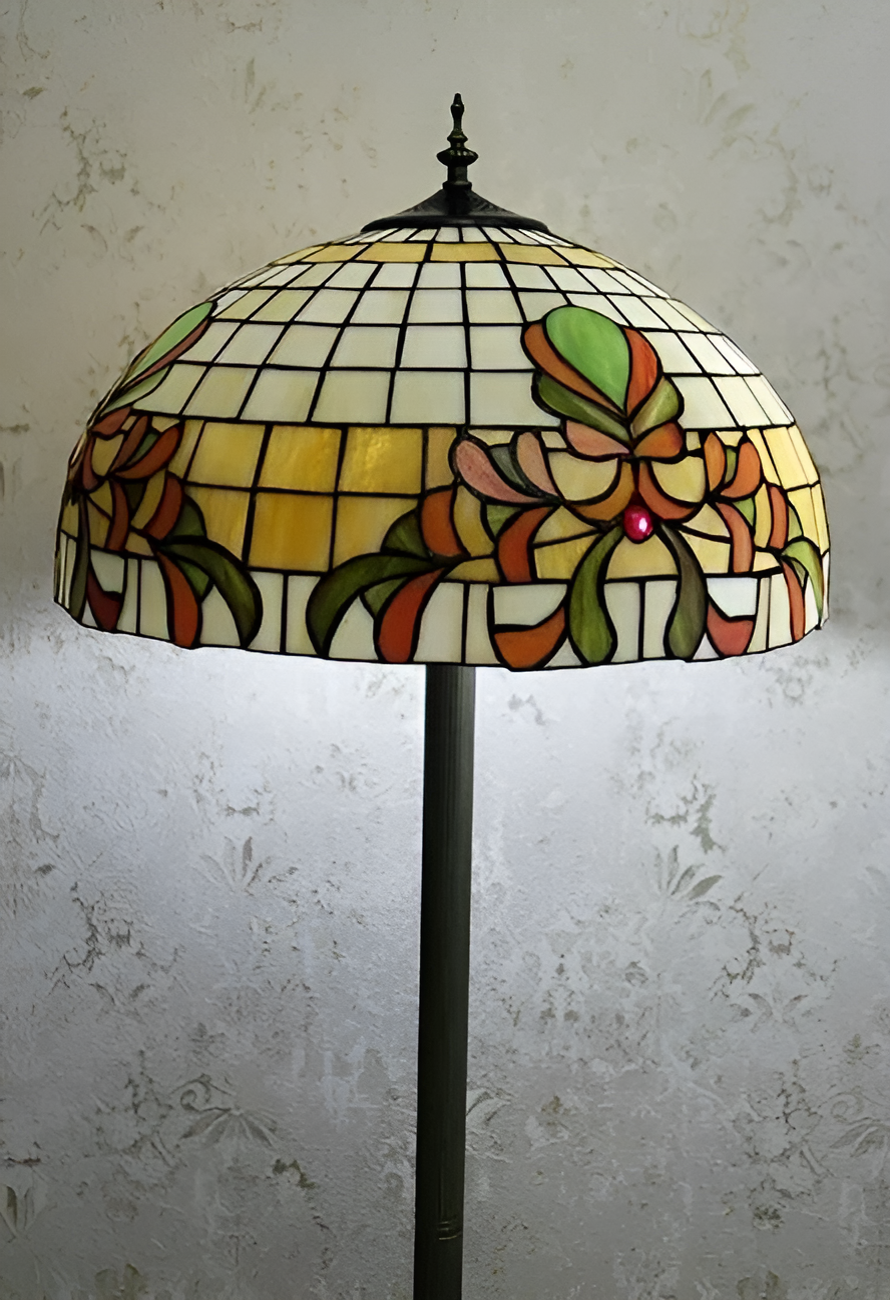 Торшер тиффани RCN 18220 F витражное стекло, основание метал под бронзу