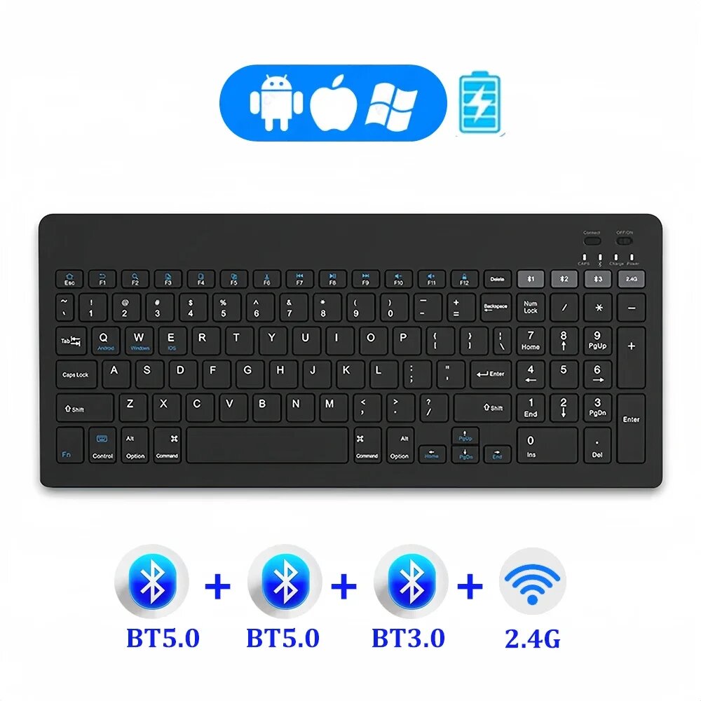 Беспроводная мини-клавиатура 99 клавиш Bluetooth 2.4G Russian and English, Black