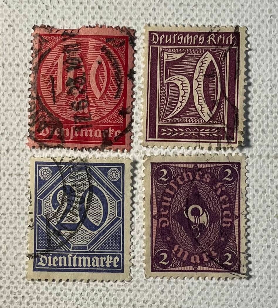 Почтовые марки 3 рейха 100,50,20,2 горн (4 шт.)