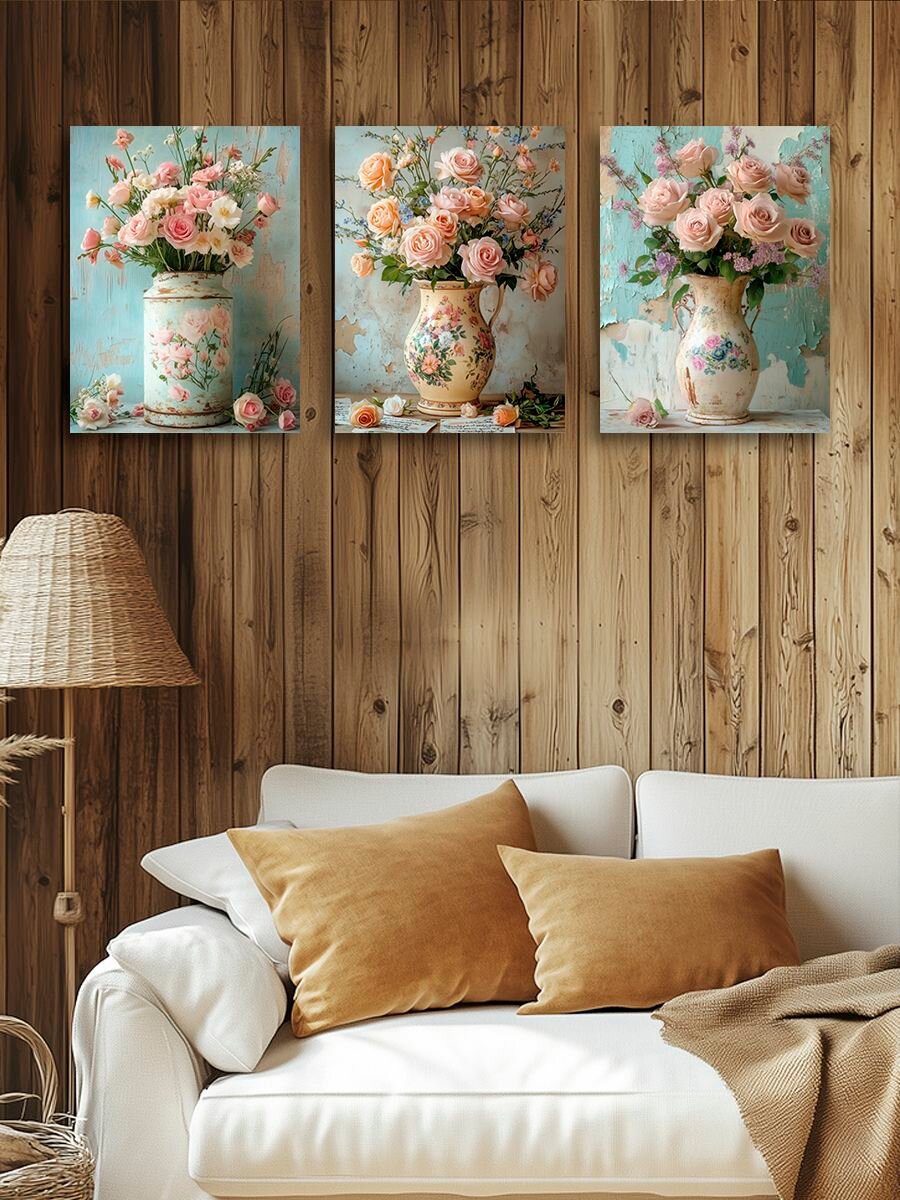 Комплект картин на холсте LOFTime 3 шт 30Х40 Цветы в вазах прованс К-1340-3040